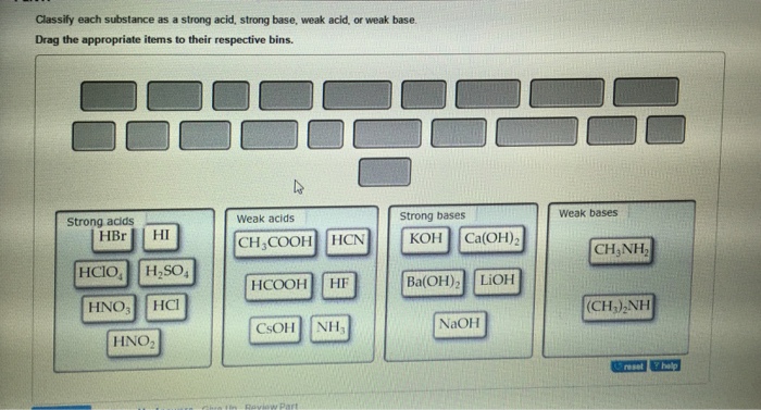 Solved Classify each substance as a strong add. strong base, | Chegg.com