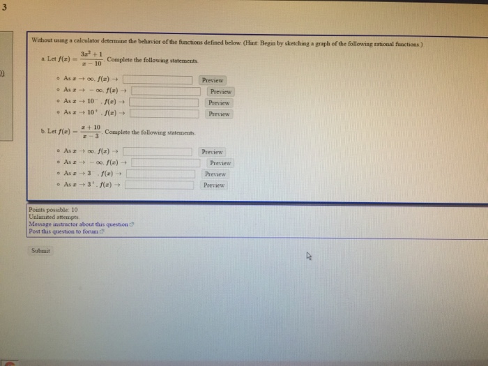 Solved Without using a calculator determine the behavior of | Chegg.com