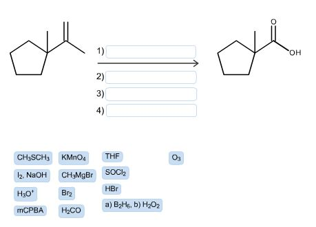Solved 2) CH3SCH3 KMnoo THF 2, NaOH CH,MgBr Socl2 HBr H30' | Chegg.com