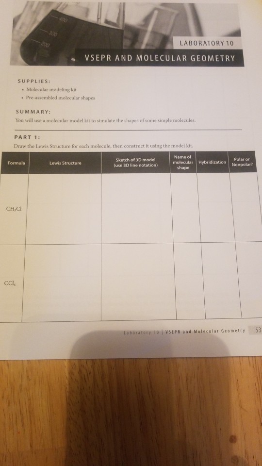 Solved LABORATORY 10 VSEPR AND MOLECULAR GEOMETRY SUPPLIES: | Chegg.com