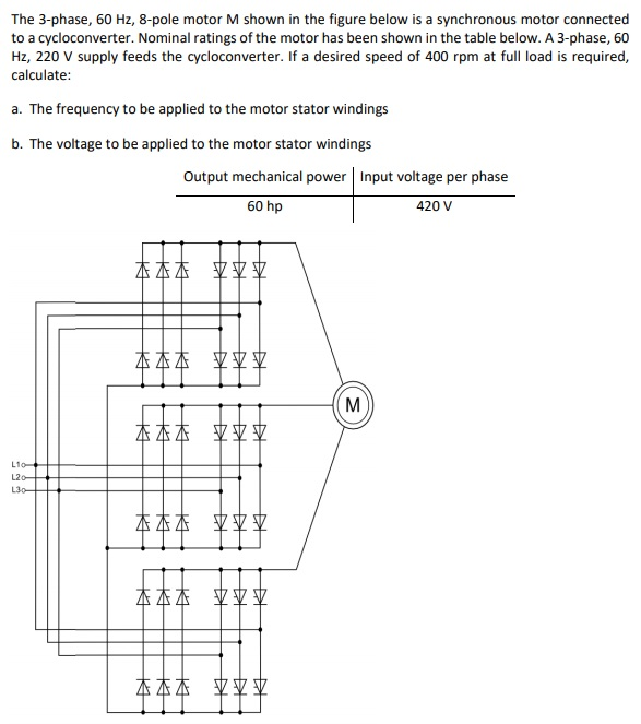 Solved The 3-phase, 60 Hz, 8-pole motor M shown in the | Chegg.com
