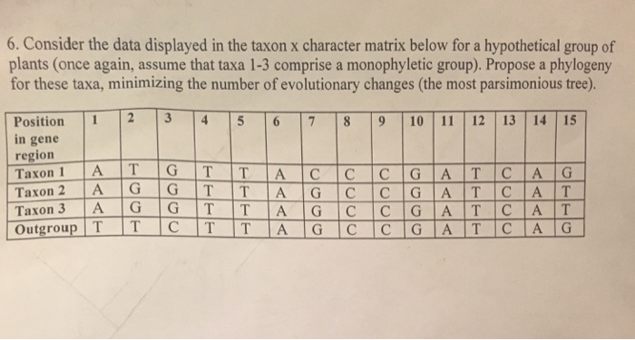 Solved Consider the data displayed in the taxon x character | Chegg.com