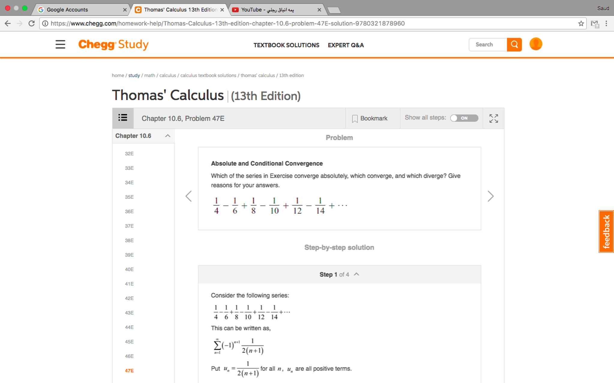 Solved C Thomas' Calculus 13th Edition x YouTube l G Google | Chegg.com