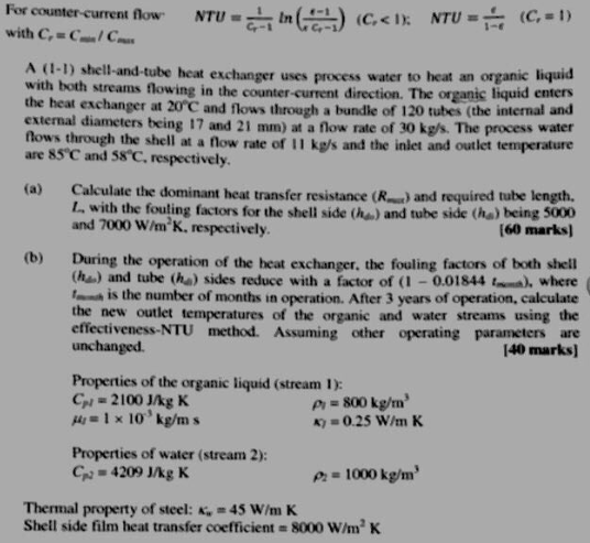 Solved For counter-current now NTU = 1/C_r - 1 ln (-1/x C_r | Chegg.com