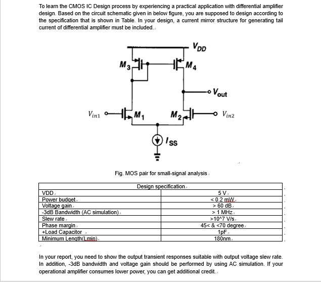 Cmos differential amplifier using pspice