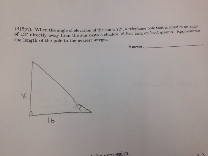 Solved When the angle of elevation of the sun is 72 degree, | Chegg.com