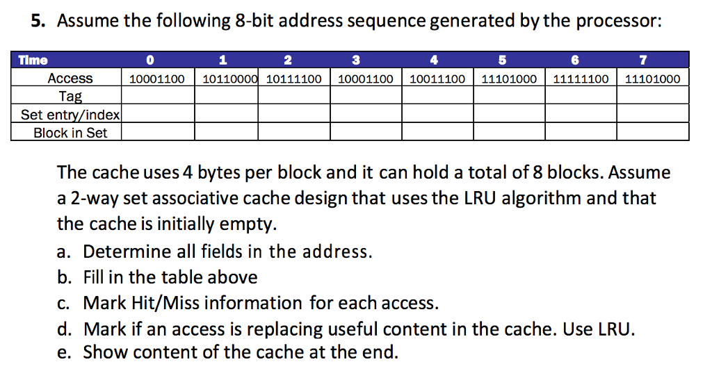 Solved Assume The Following 8-bit Address Sequence Generated 