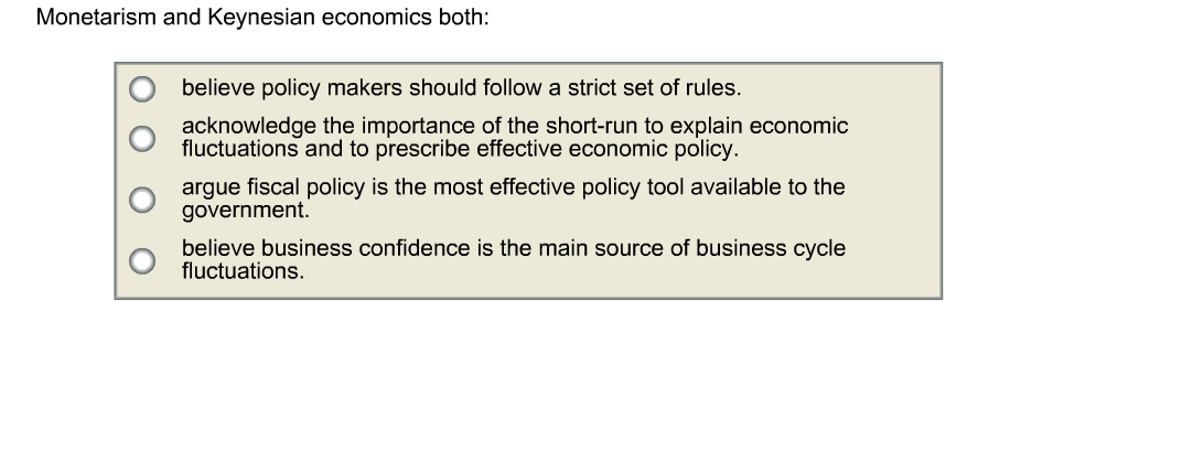 Solved Monetarism and Keynesian economics both: smallcircle | Chegg.com