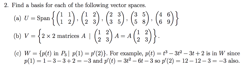 Solved 2. Find a basis for each of the following vector | Chegg.com