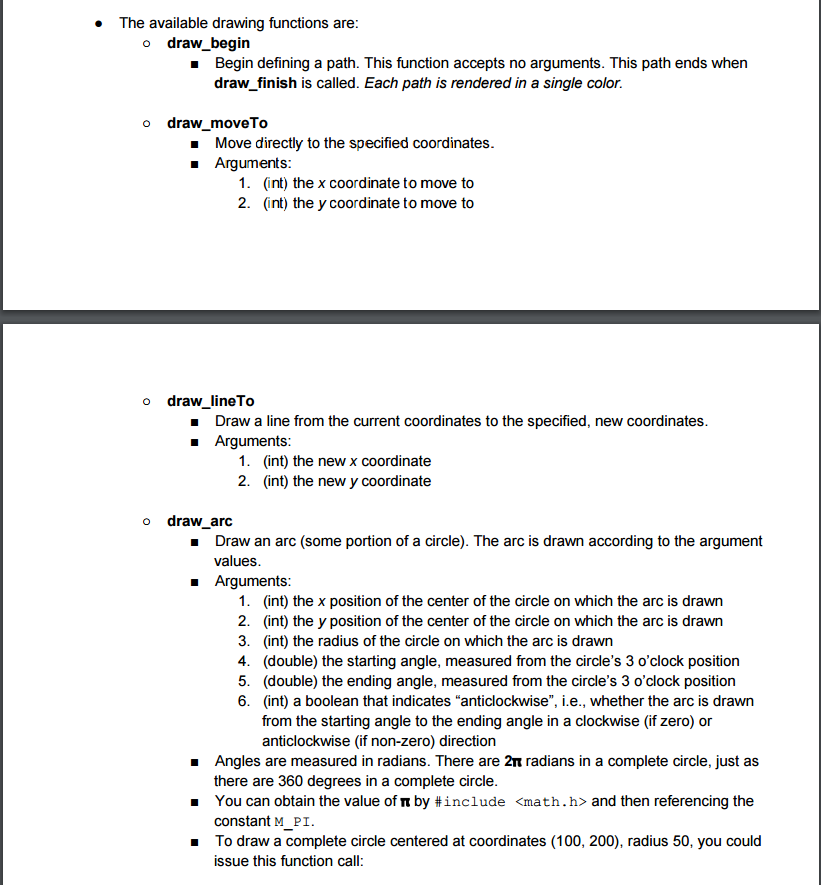 Solved The available drawing functions are: o draw begin | Chegg.com
