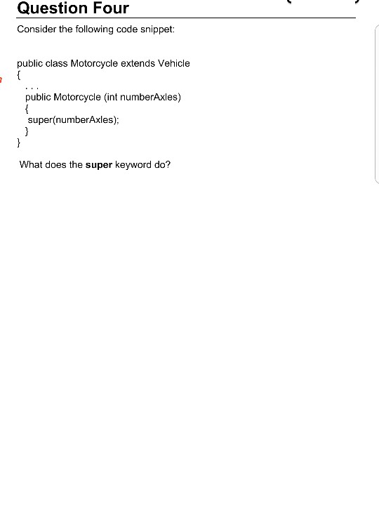 Solved Question Four Consider the following code snippet: | Chegg.com