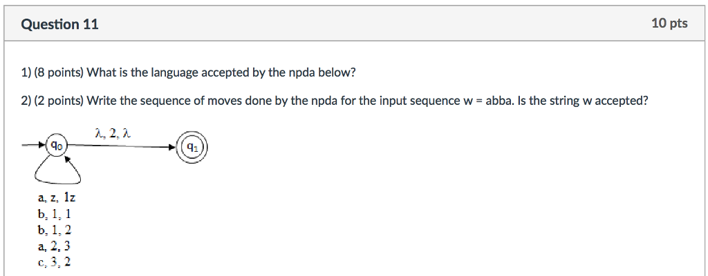 What is the language accepted by the npda below? | Chegg.com