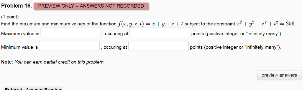 Solved Problem 16. PREVIEW ONLY --ANSWERS NOT RECORDED (1 | Chegg.com