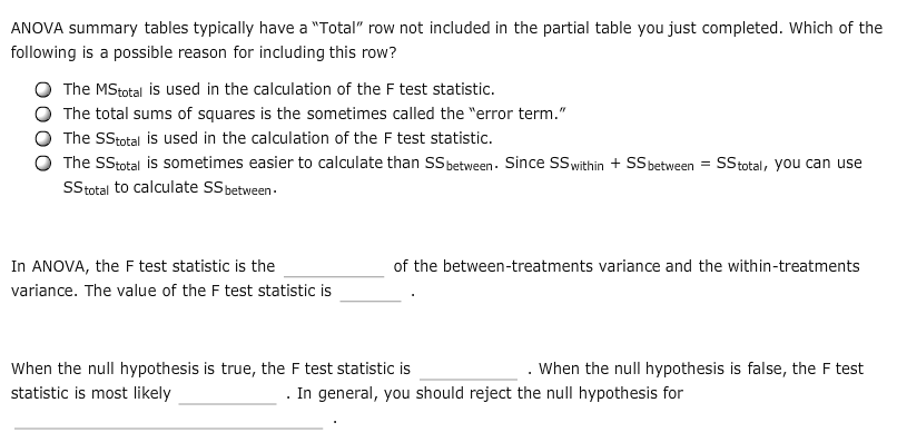 Solved 5. ANOVA calculations and rejection of the null | Chegg.com