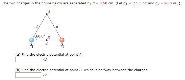 Solved The two charges in the figure below are separated by | Chegg.com