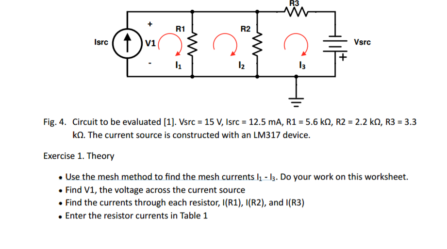 Solved R3 NNA R2 R1 lsrc Vsrc V1 Fig. 4. Circuit to be | Chegg.com