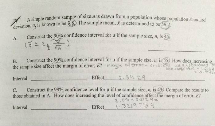 Solved IV. A simple random sample of size n is drawn from a | Chegg.com