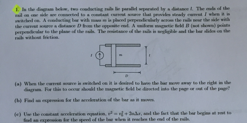 Solved 1. In the diagram below, two conducting rails lie | Chegg.com