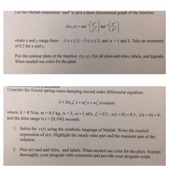 Use the Matlab instruction 'surf' to plot a three | Chegg.com