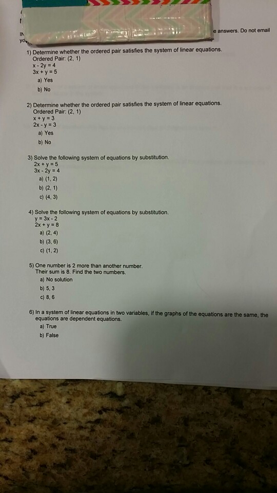 Solved 1) Determine whether the ordered pair satisfies the | Chegg.com