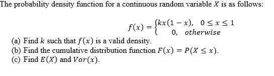 Solved The probability density function for a continuous | Chegg.com