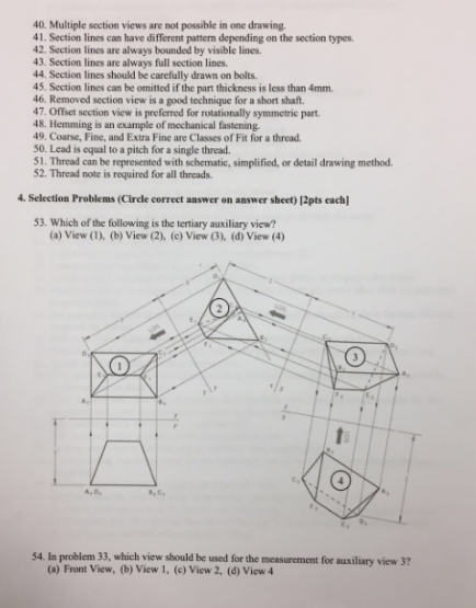 Solved Multiple section views are not possible in one | Chegg.com