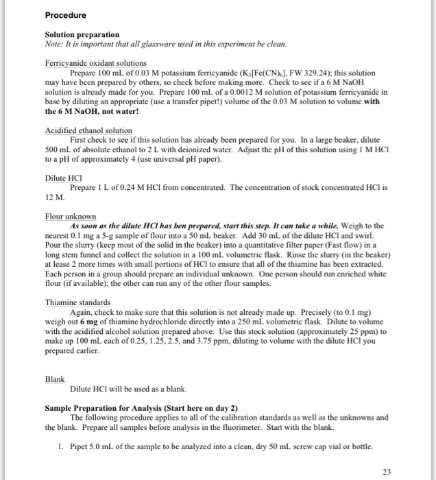 Solved Determination of Thiamine in Flour by Fluorescence | Chegg.com