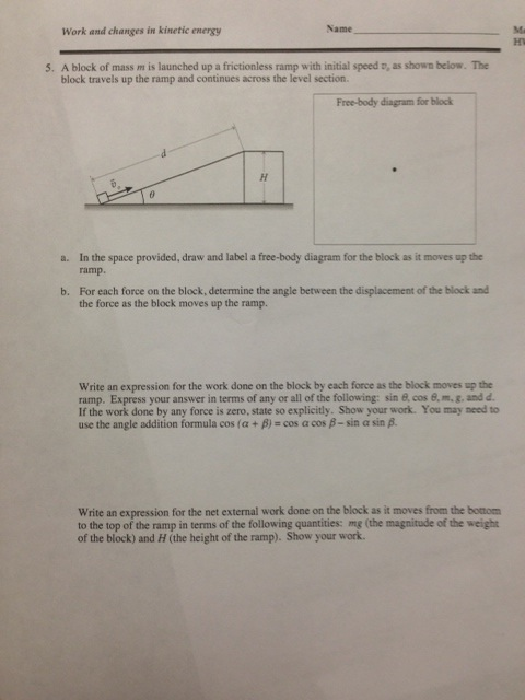 Solved A block of mass m is launched up a frictionless ramp | Chegg.com