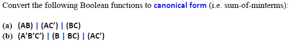 Solved Convert the following Boolean functions to canonical | Chegg.com
