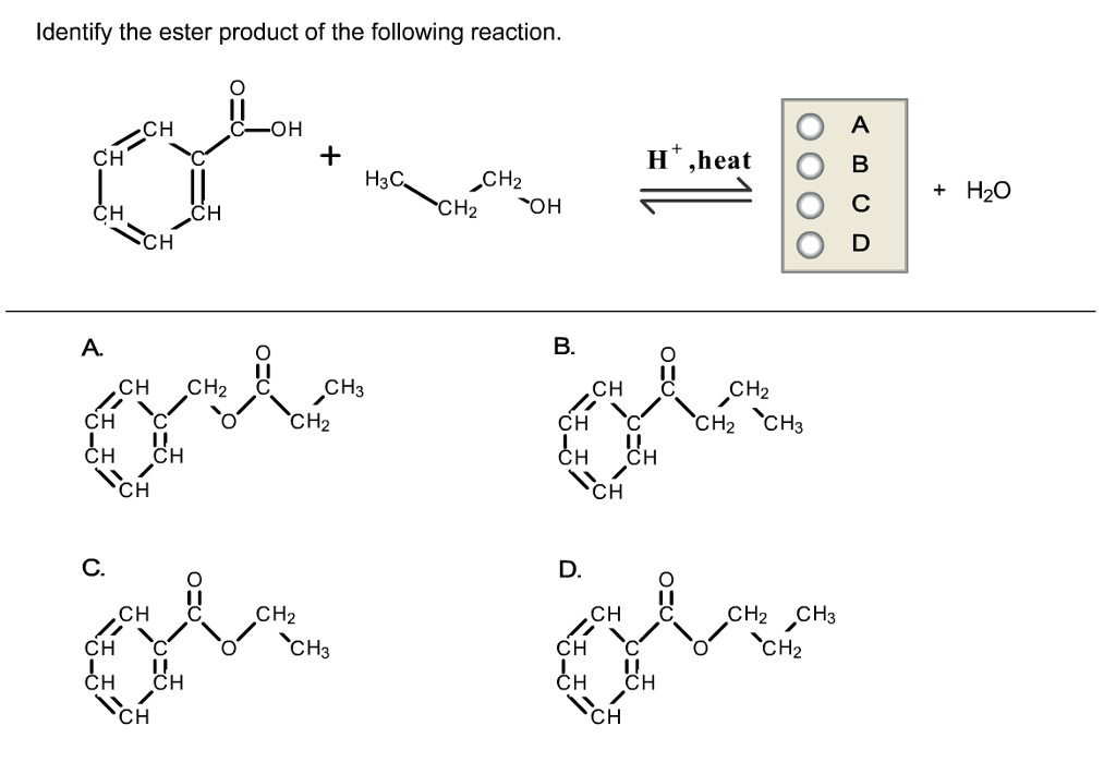Solved Identify the ester product of the following reaction. | Chegg.com