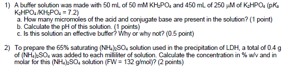 A buffer solution was made with 50 mL of 50 mM KH2PO4 | Chegg.com