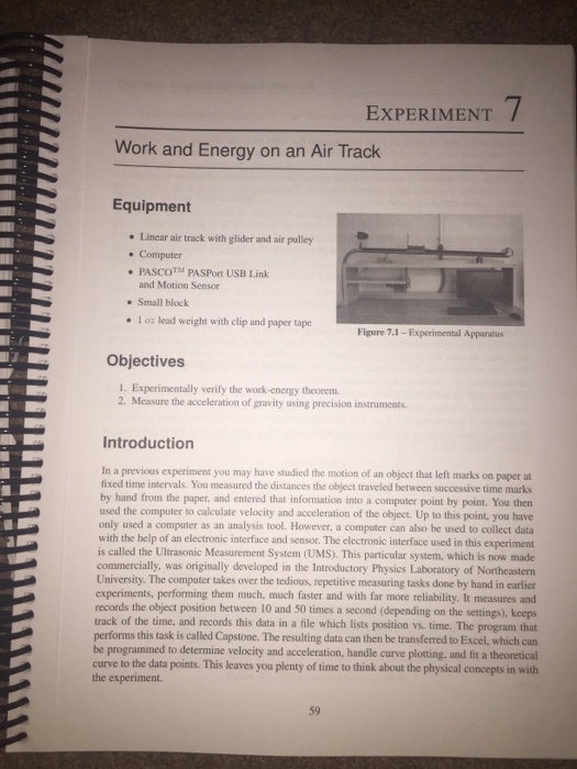Solved EXPERIMENT Work and Energy on an Air Track Equipment | Chegg.com