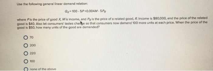Solved Use the following general linear demand relation Od- | Chegg.com