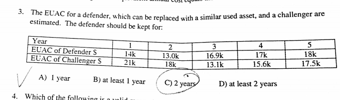 Solved 3· The EUAC for a defender, which estimated. The | Chegg.com