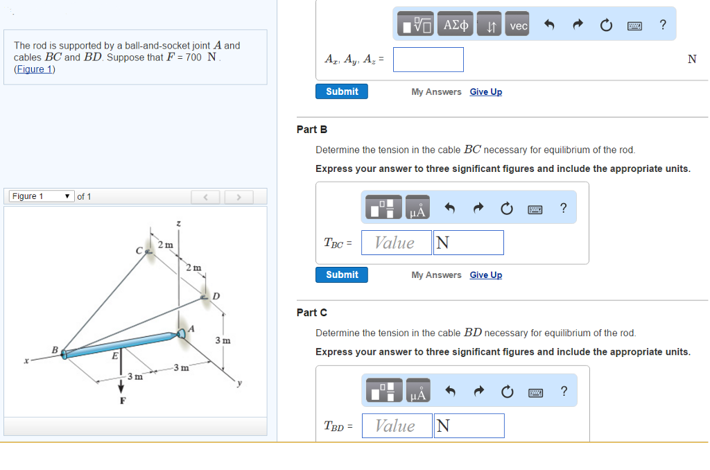 Solved vec The rod is supported by a ball-and-socket joint A | Chegg.com