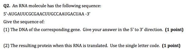 Solved Q2. An RNA molecule has the following sequence: | Chegg.com