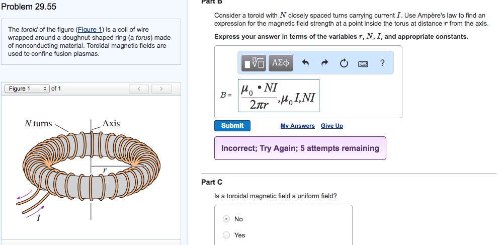 Solved The toroid of the figure (Figure 1) is a coil of wire | Chegg.com