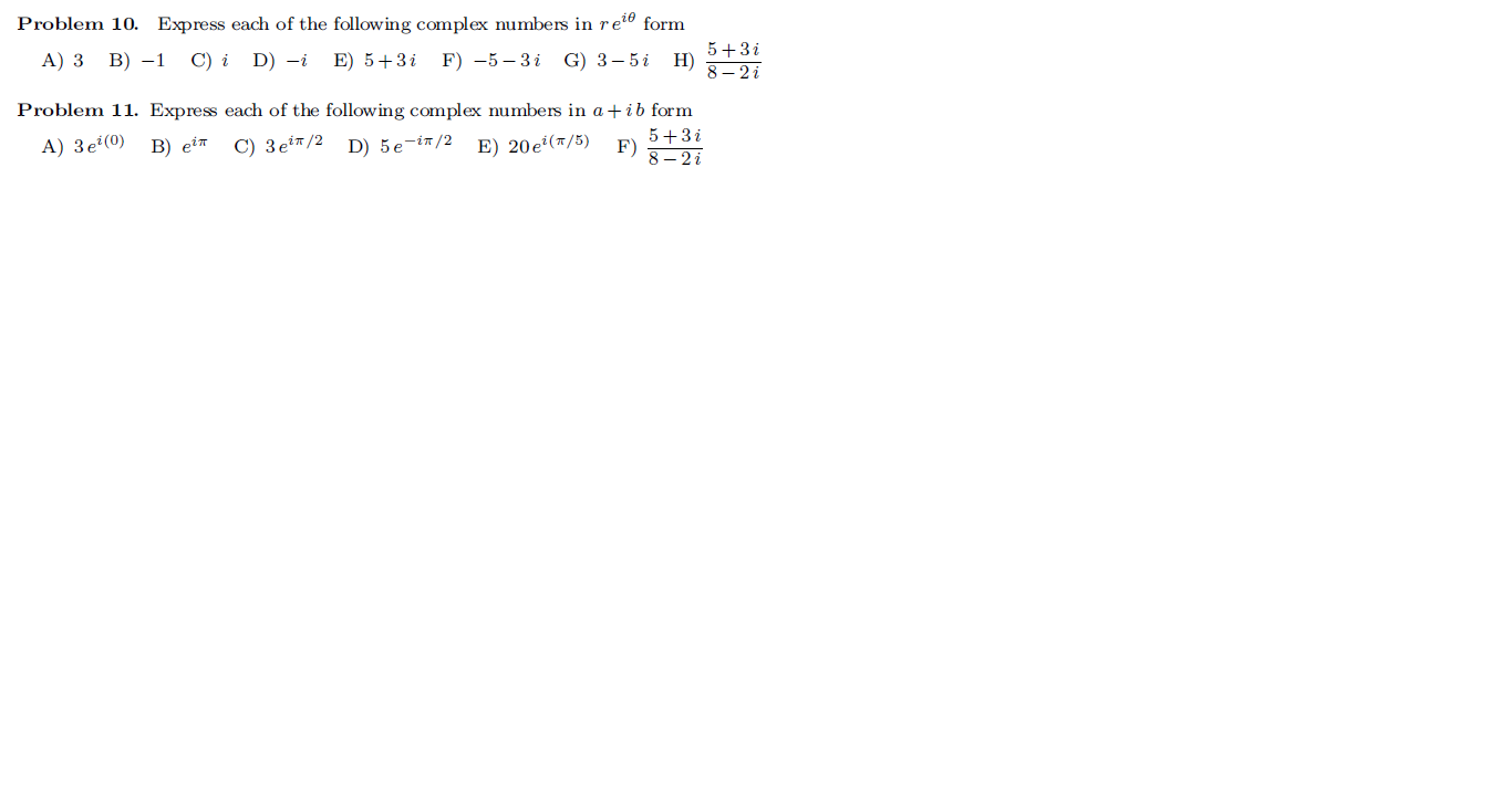 Solved Express each of the following complex numbers in rei | Chegg.com