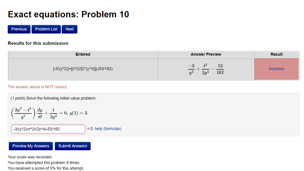 Solved Exact equations: Problem 3 Previous Problem List Next | Chegg.com