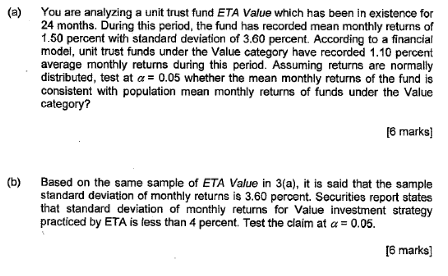 Solved You are analyzing a unit trust fund ETA Value which | Chegg.com