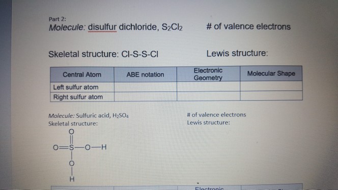 Solved Part 2: Molecule: disulfur dichloride, S2C12 # of | Chegg.com