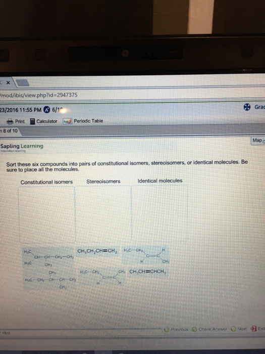 Solved Sort these six compounds into pairs of constitutional | Chegg.com