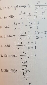Solved Divide afd simplify: Simplify 5x 4 5x 3 9. Add: 30y | Chegg.com