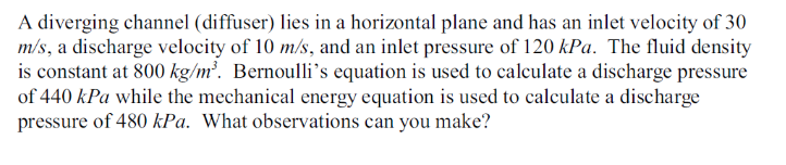 Solved A diverging channel (diffuser) lies in a horizontal | Chegg.com