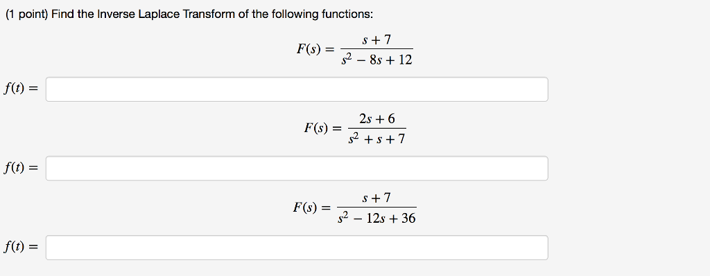 Solved (1 point) Find the Inverse Laplace Transform of the | Chegg.com