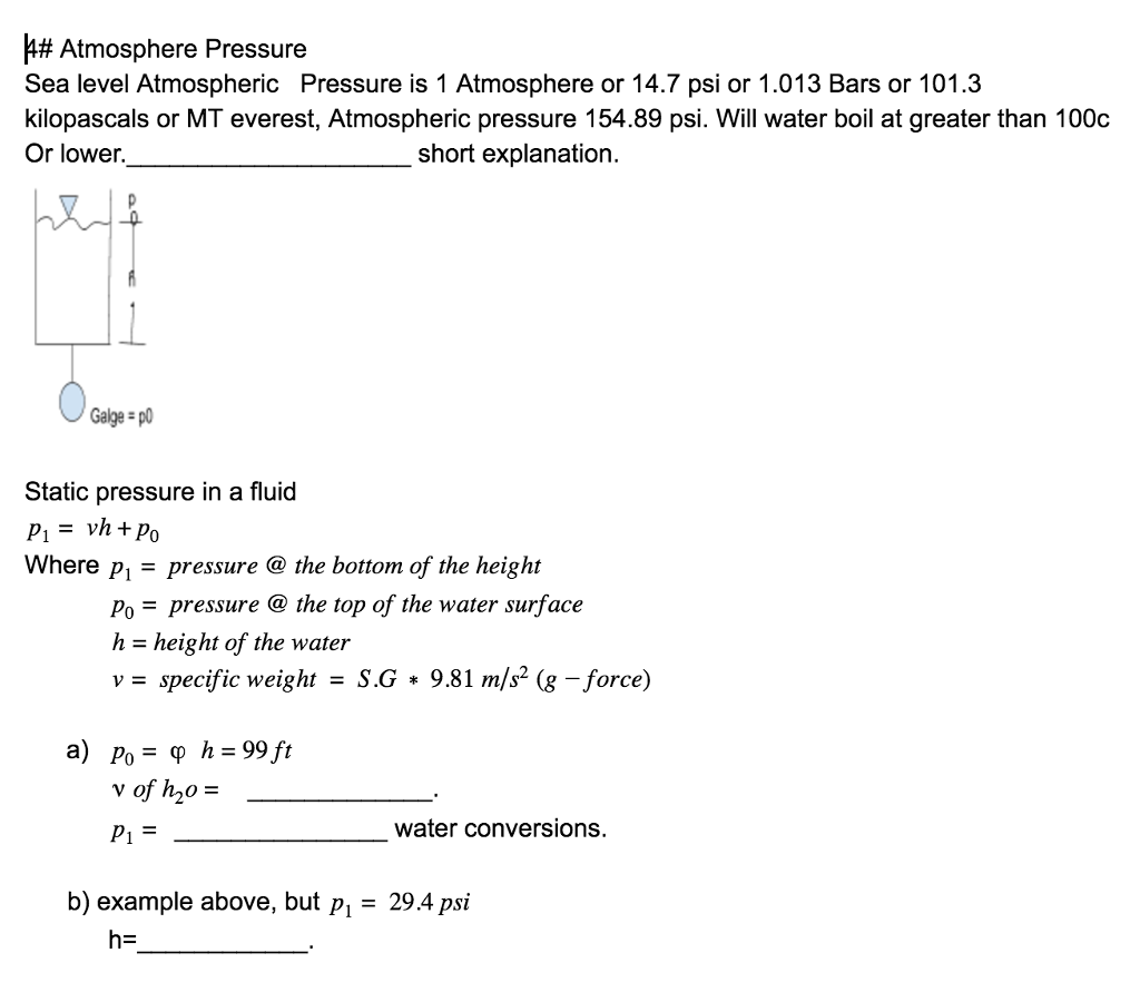 Solved Atmosphere Pressure Sea Level Atmospheric Pressure Chegg