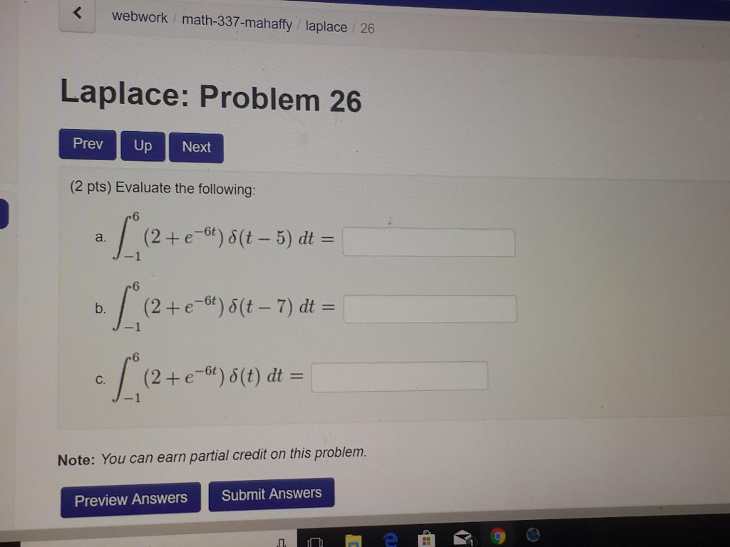 Solved webwork math-337-mahaffy laplace 26 Laplace: Problem | Chegg.com