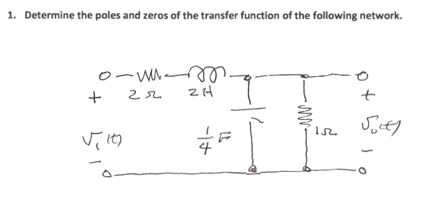 Solved 1. Determine the poles and zeros of the transfer | Chegg.com