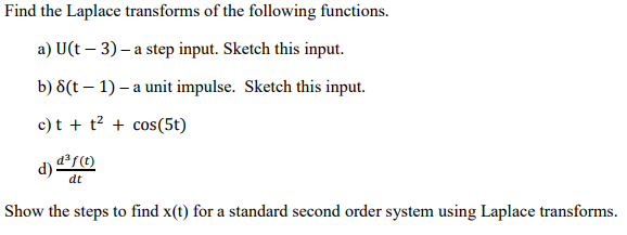Solved Find the Laplace transforms of the following | Chegg.com