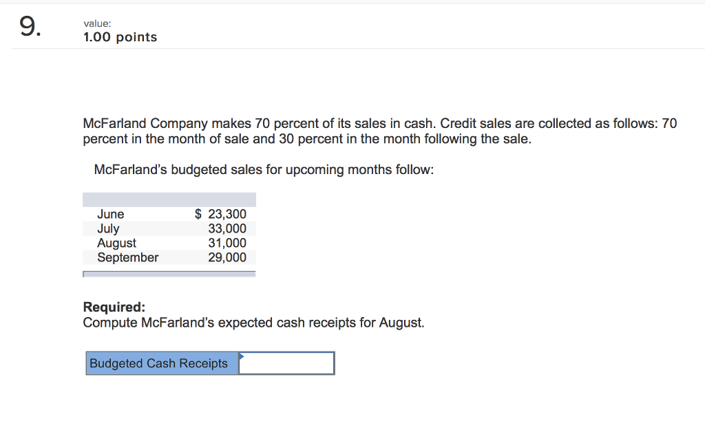 Solved 9. value: 1.00 points McFarland Company makes 70 | Chegg.com Solved 9. value: 1.00 points McFarland Company makes 70 | Chegg.com